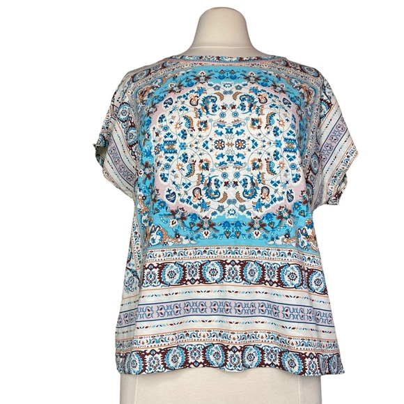 Sundance | Tops | Sundance Split Back Tunic Top Boho Print Short Sleeve ...